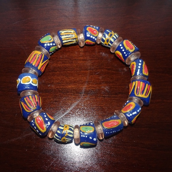 Unknown | Jewelry | Hand Painted Glass Beaded Stretch Bracelet | Poshmark